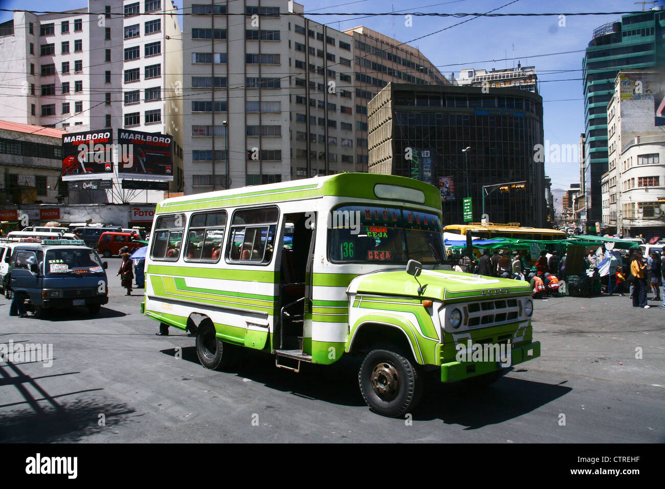 A bus in downtown La Paz, public transport in Bolivia Stock Photo - Alamy