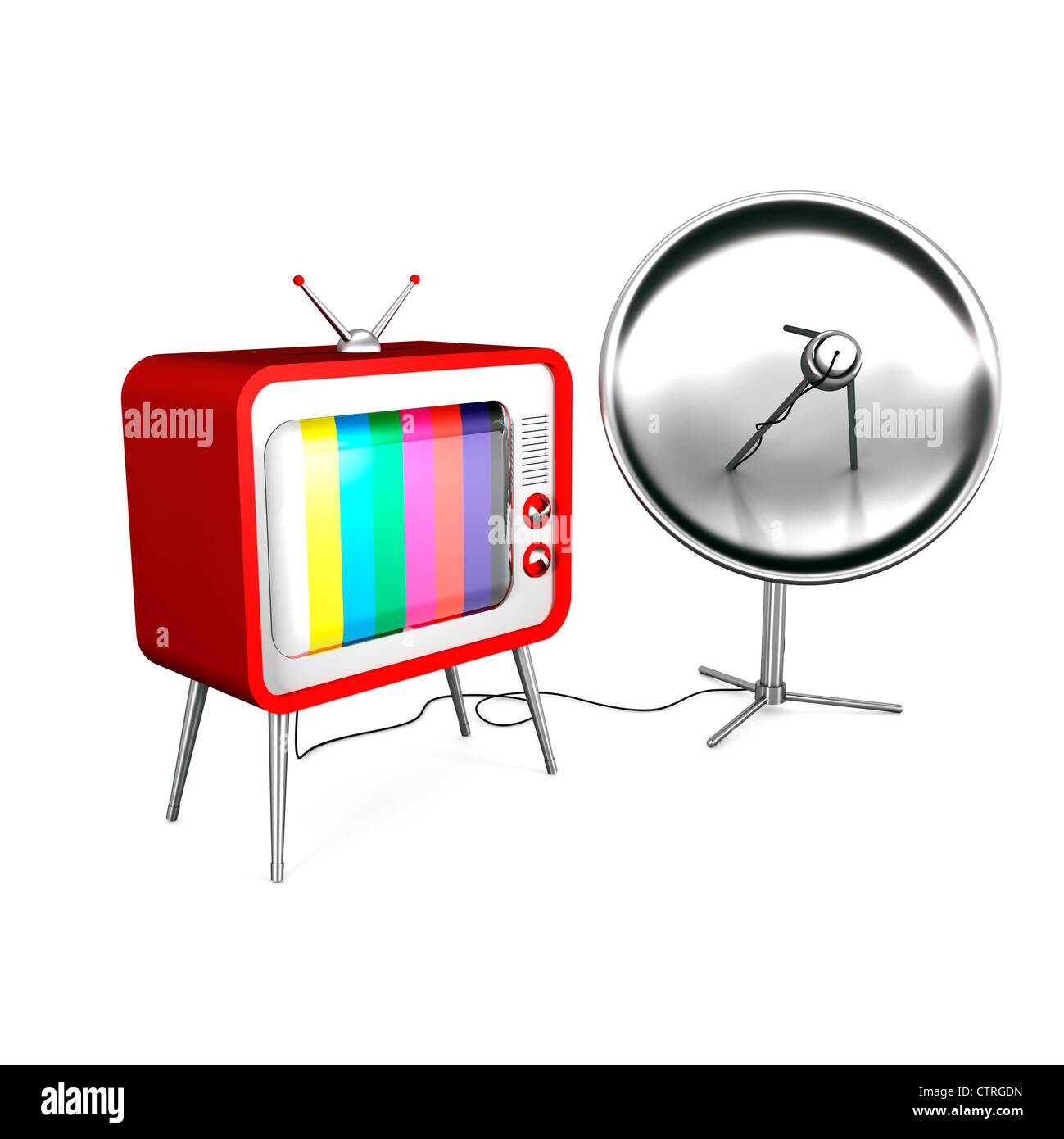 Satellite television concept. Retro red tv and satellite dish Stock ...
