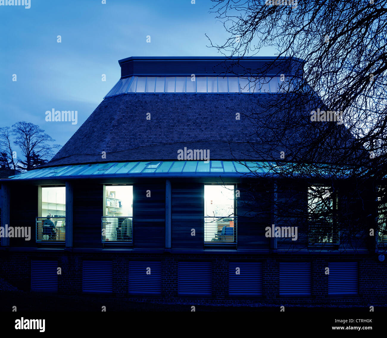 auditorium and music school overall exterior dusk view Stock Photo - Alamy