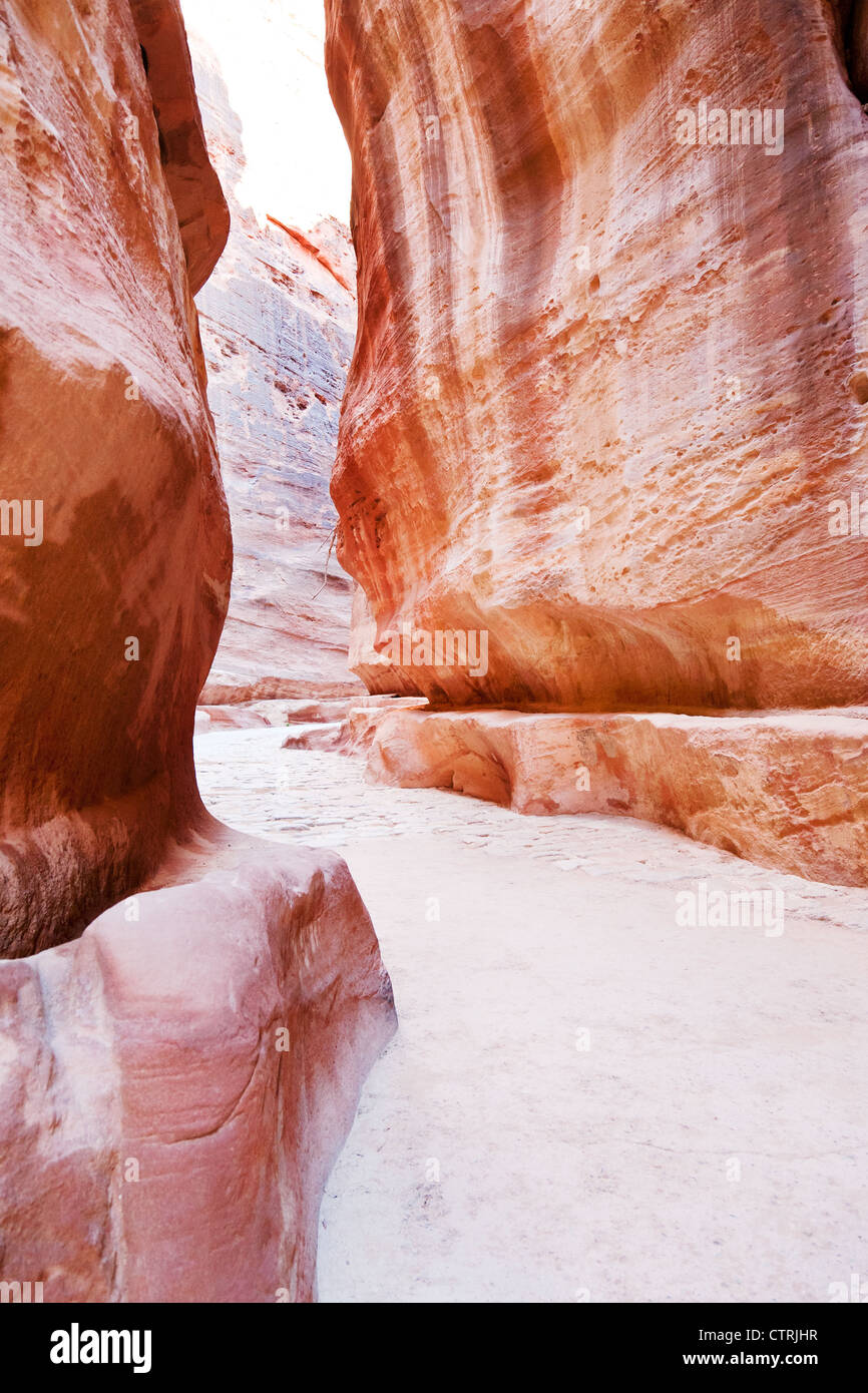 The Siq - narrow gorge to ancient city Petra, Jordan Stock Photo - Alamy