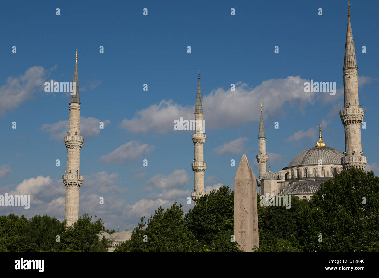 Obelisk of Theodosius and minarets and dome of Blue mosque, hippodrome ...