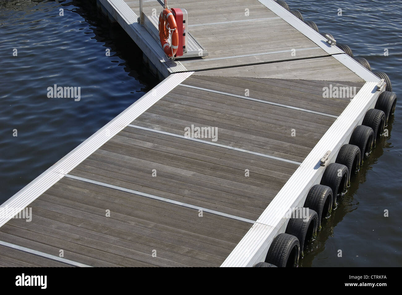 Boat mooring pontoon surrounded by calm water on a sunny day Stock ...