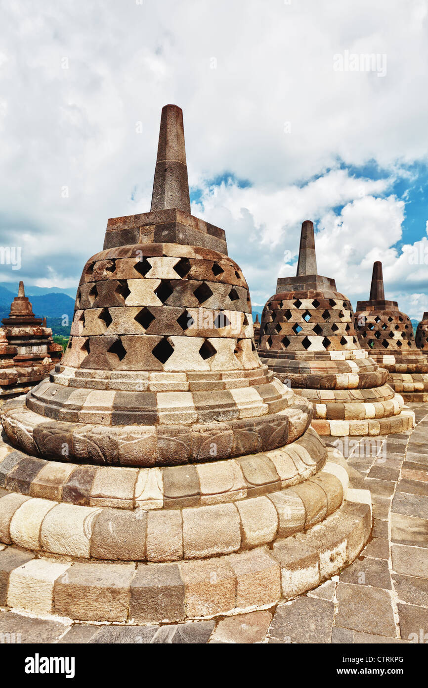 Stupas at Borobudur temple. Central Java. Indonesia Stock Photo - Alamy