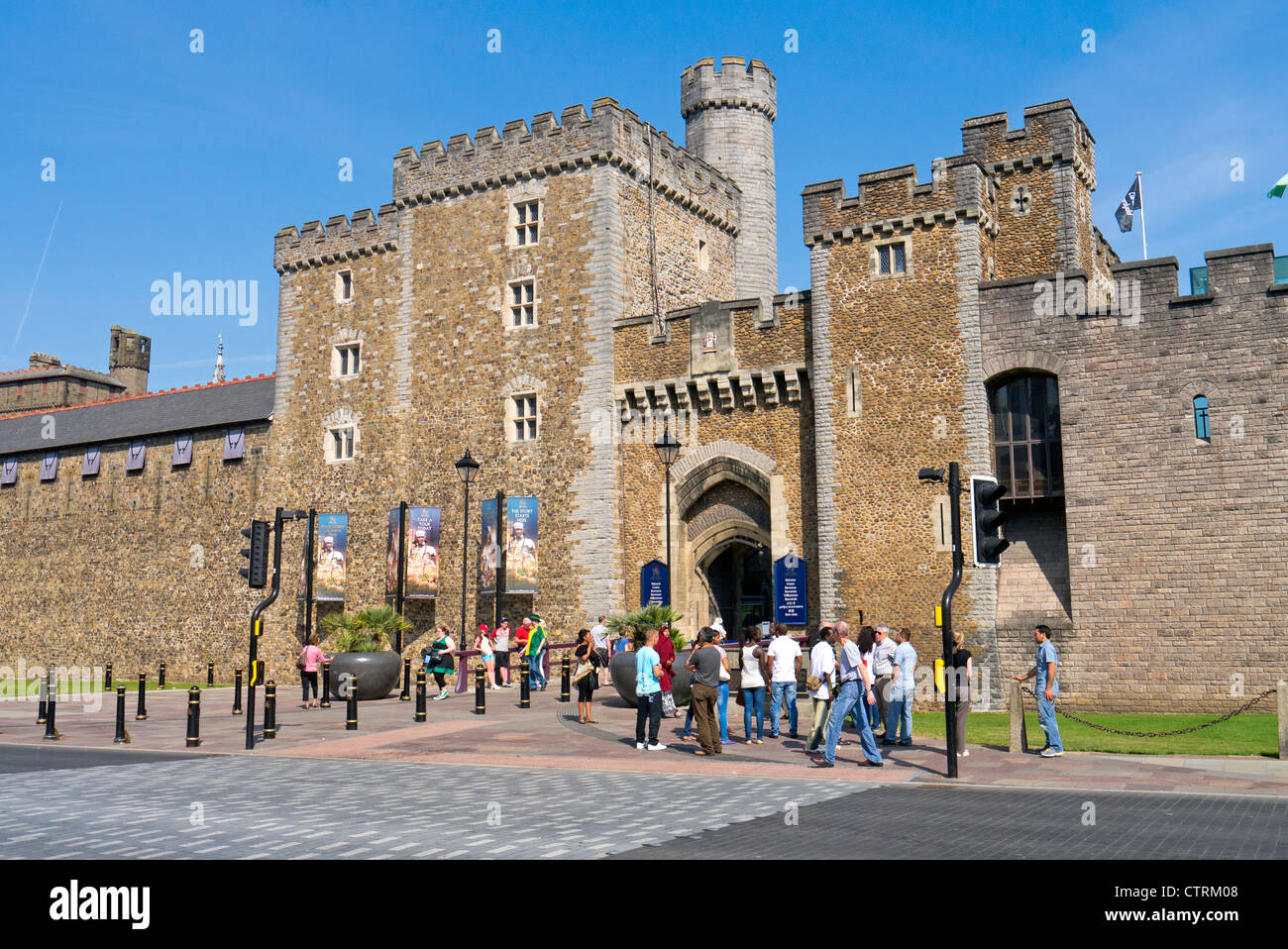 Tourists outside Cardiff Castle entrance, Wales UK Stock Photo - Alamy