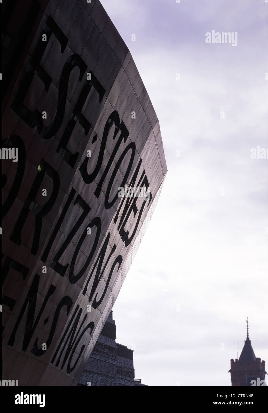 welsh millennium centre letters/ windows Stock Photo - Alamy