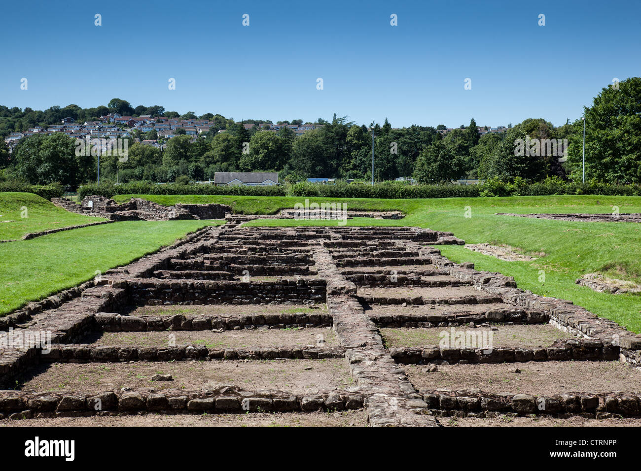 The stone remains of the Roman Legionary Barracks at Caerleon, Wales ...