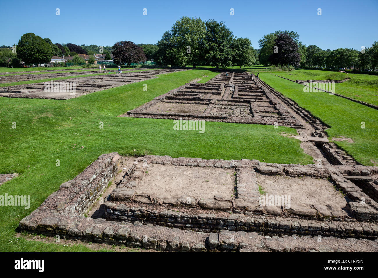 The stone remains of the Roman Legionary Barracks at Caerleon, Wales ...