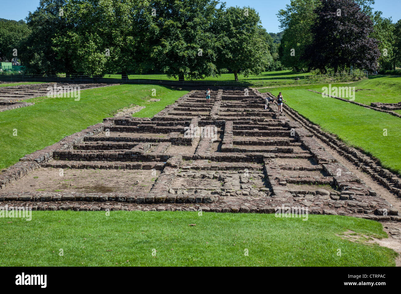 The stone remains of the Roman Legionary Barracks at Caerleon, Wales ...