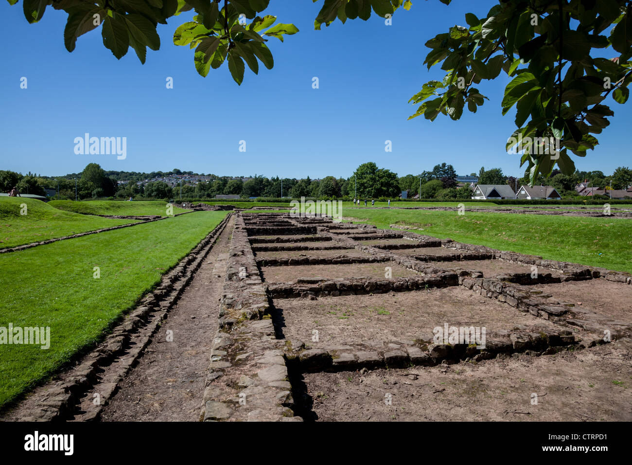 The stone remains of the Roman Legionary Barracks at Caerleon, Wales ...