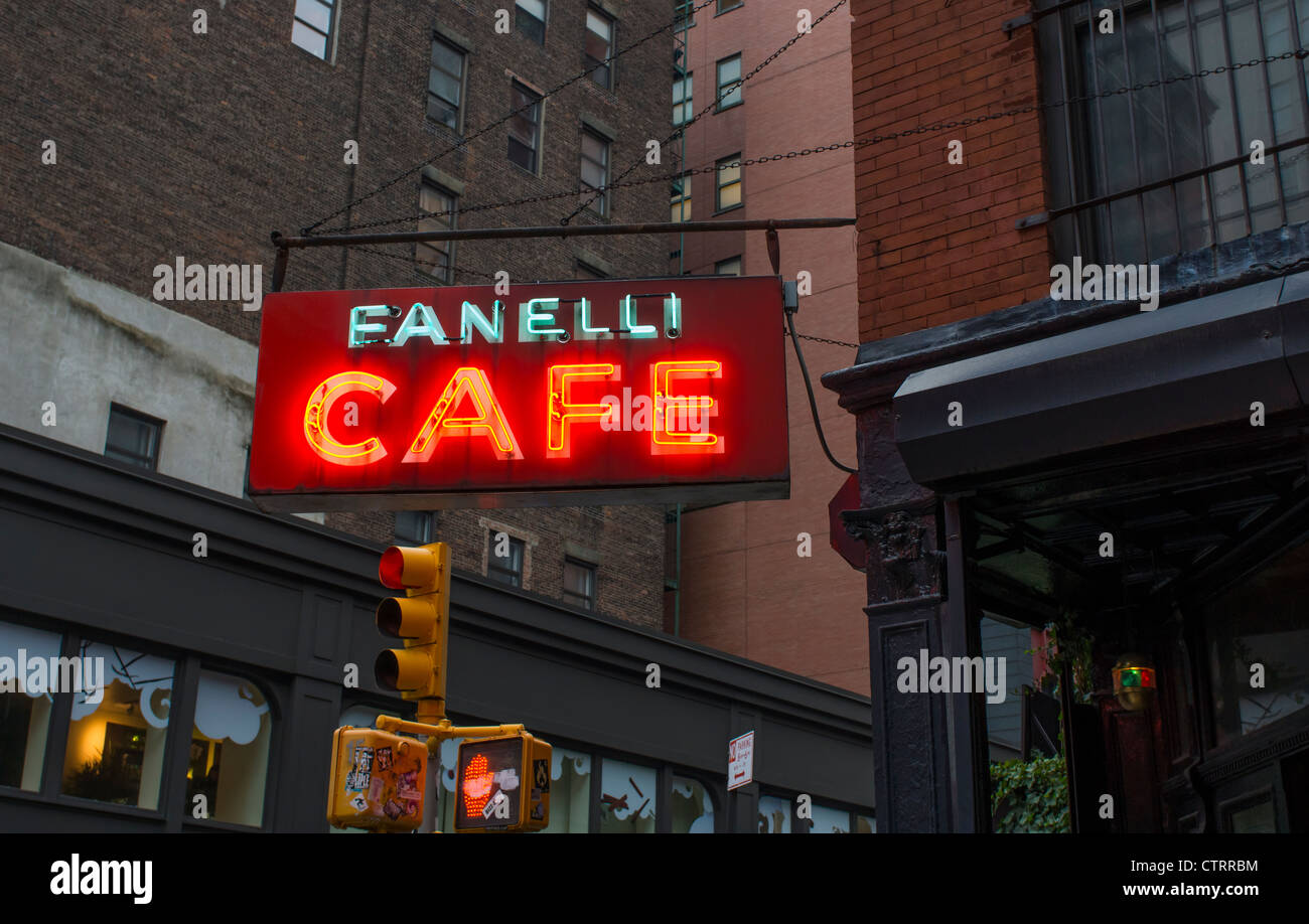 Neon sign outside Fanelli Cafe on Prince Street in Soho, New York City ...