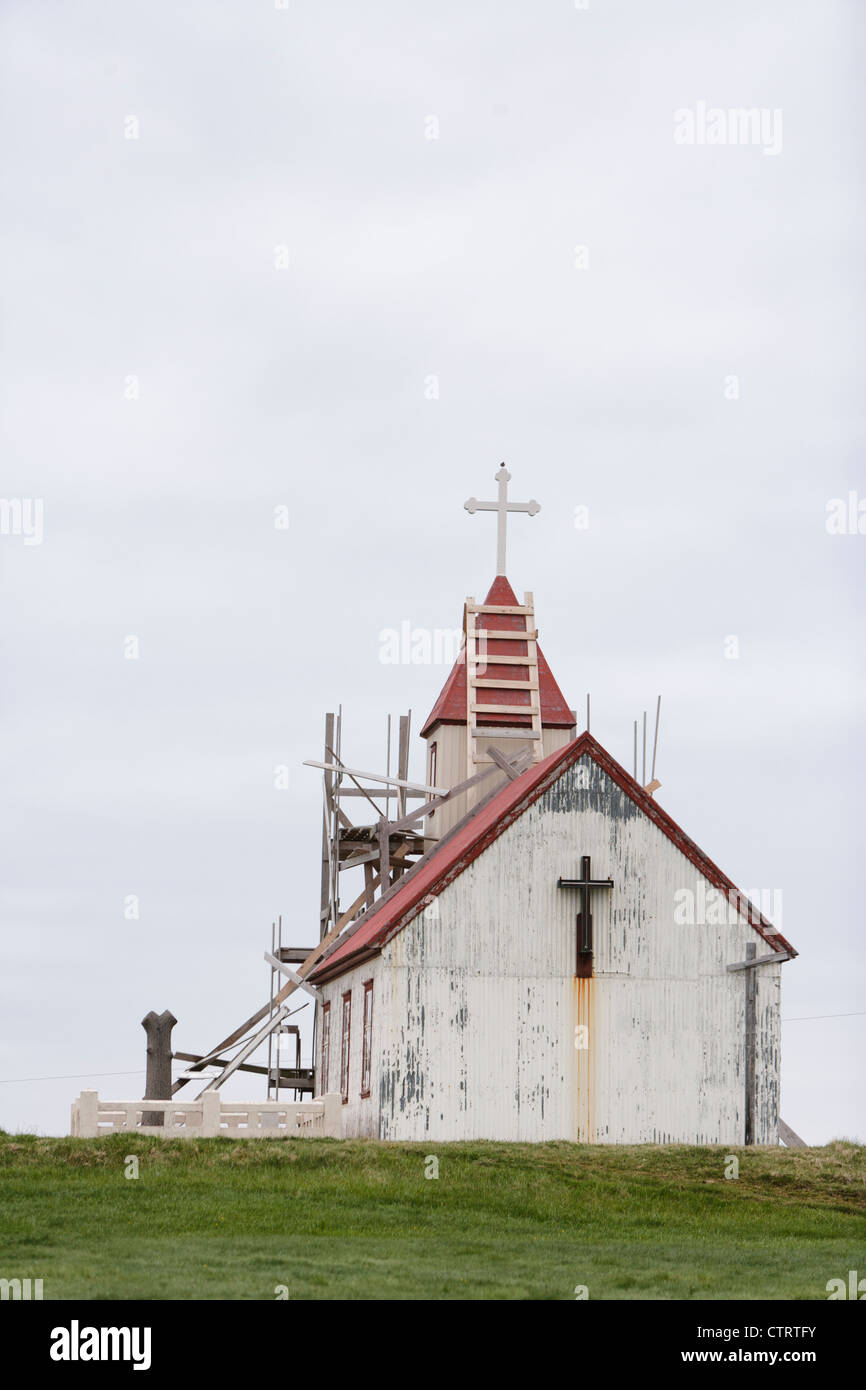 Church in repair at Langanes peninsula, Iceland Stock Photo - Alamy