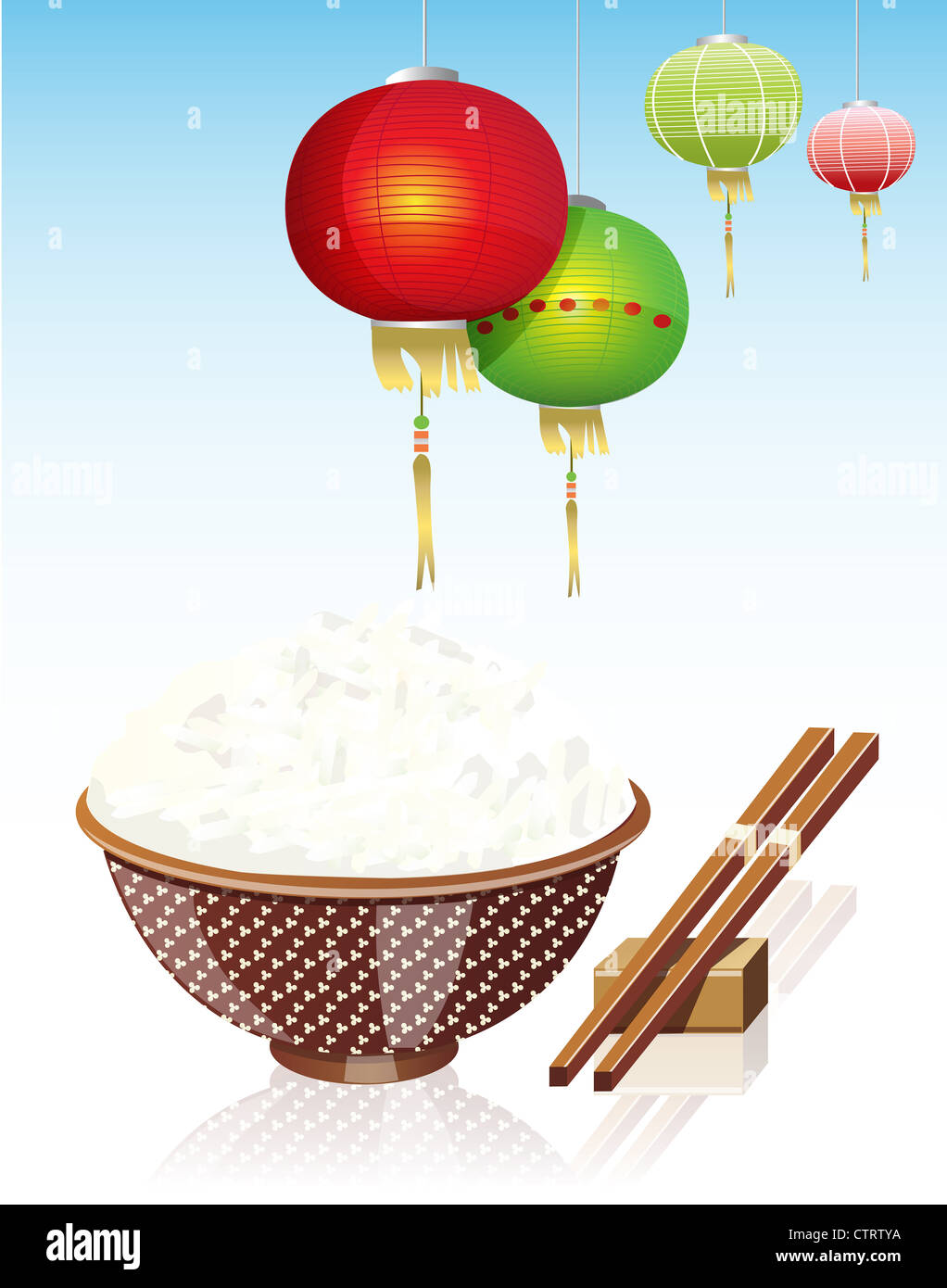 Chinese rice and Chinese lamp Stock Photo - Alamy