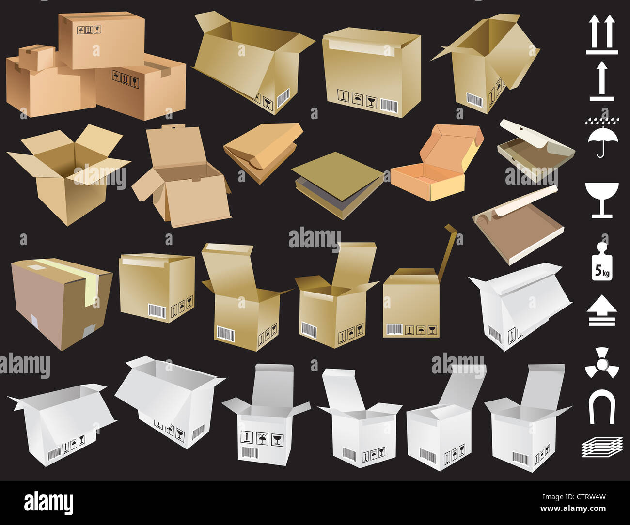 Collection of Cardboard boxes and signs Stock Photo - Alamy