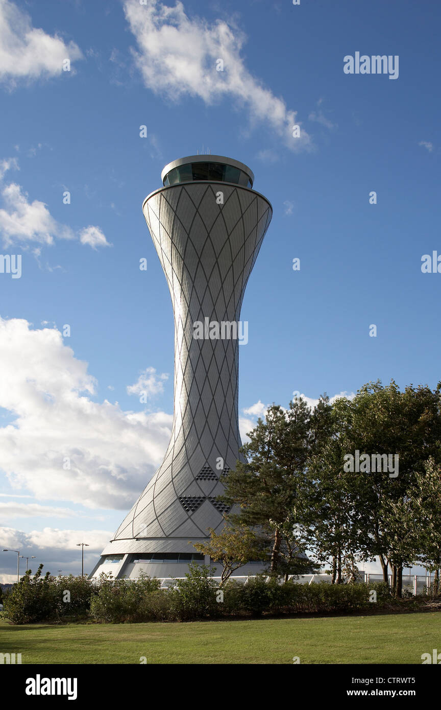 air traffic control tower rear of tower showing vents and trees Stock ...