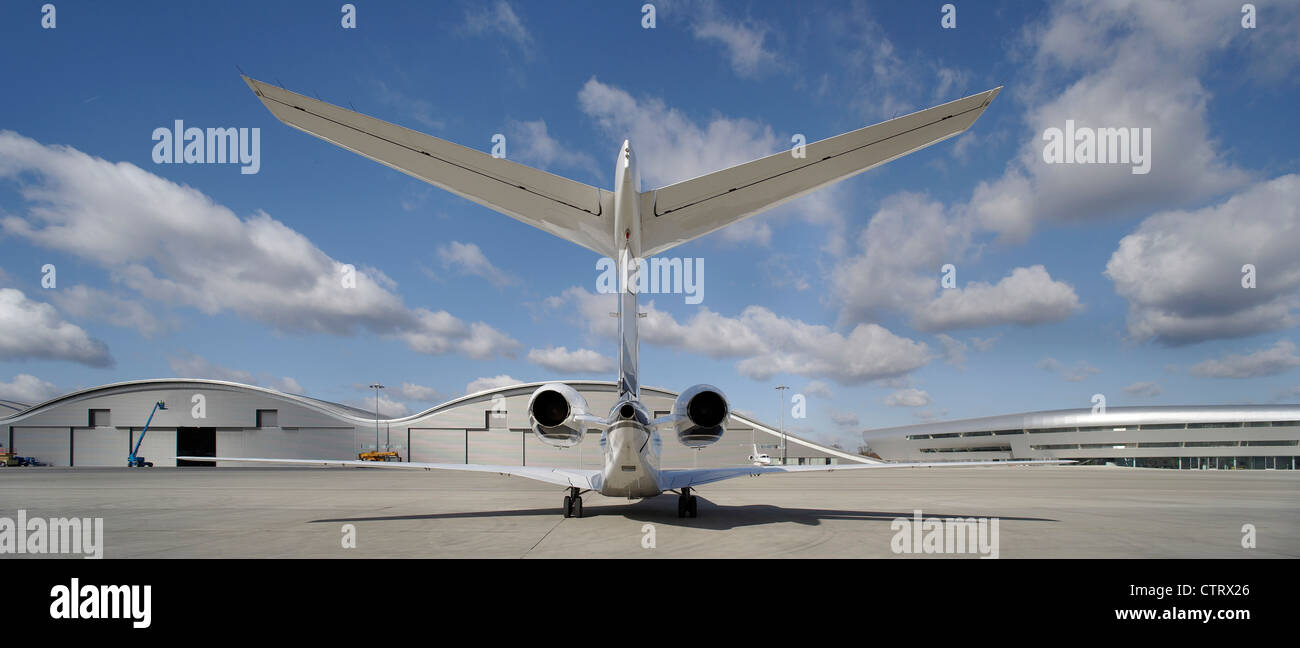 tag farnborough airport rear view of business jet to hangars and ...
