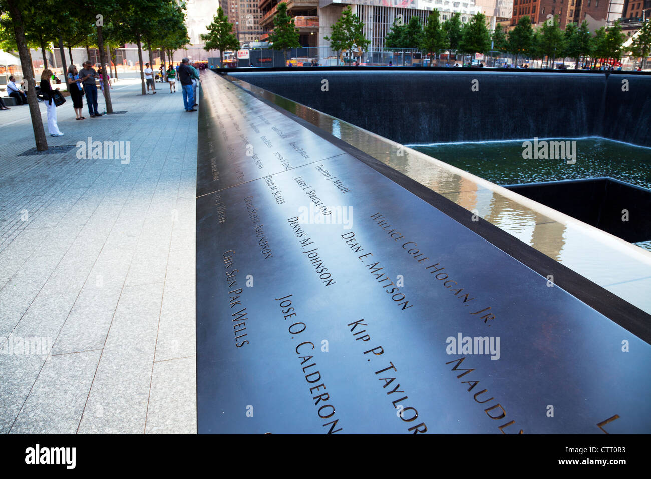 ground zero new york memorial waterfall with names inscribed round the ...