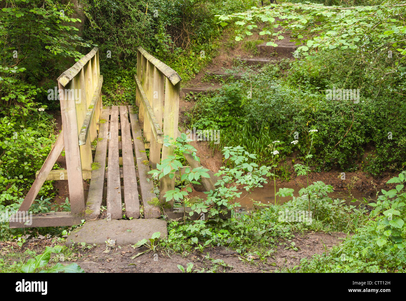 A wooden foot bridge crossing over a stream Stock Photo - Alamy