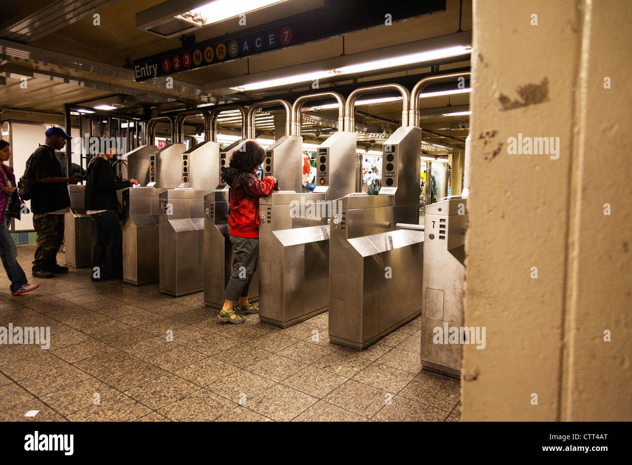 New York City, metro underground entrance gateway to gain access to ...