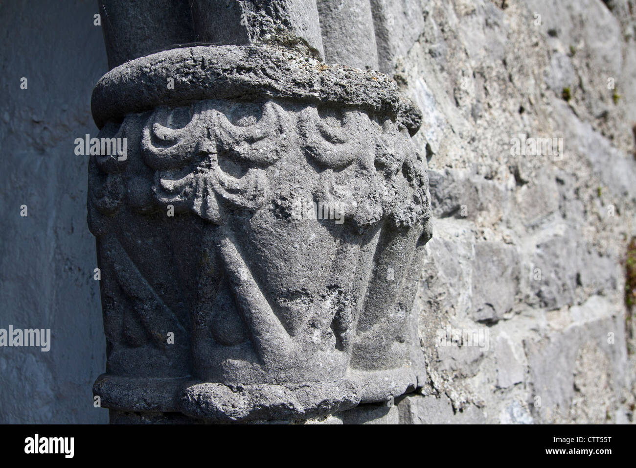Medieval carving on a stone pillar in Athenry Castle Ireland Stock ...