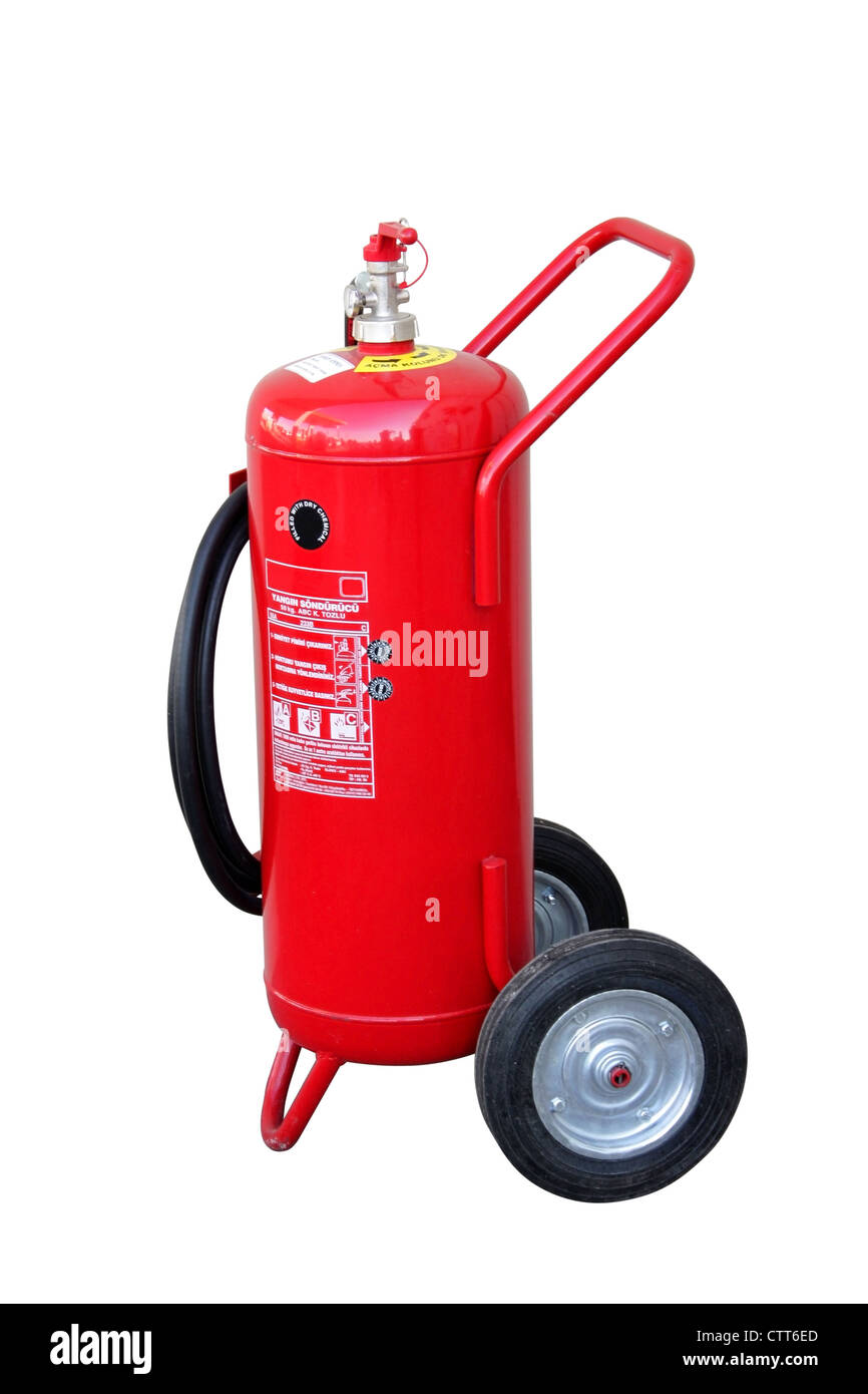 Wheeled big fire extinguisher - including clipping path Stock Photo - Alamy