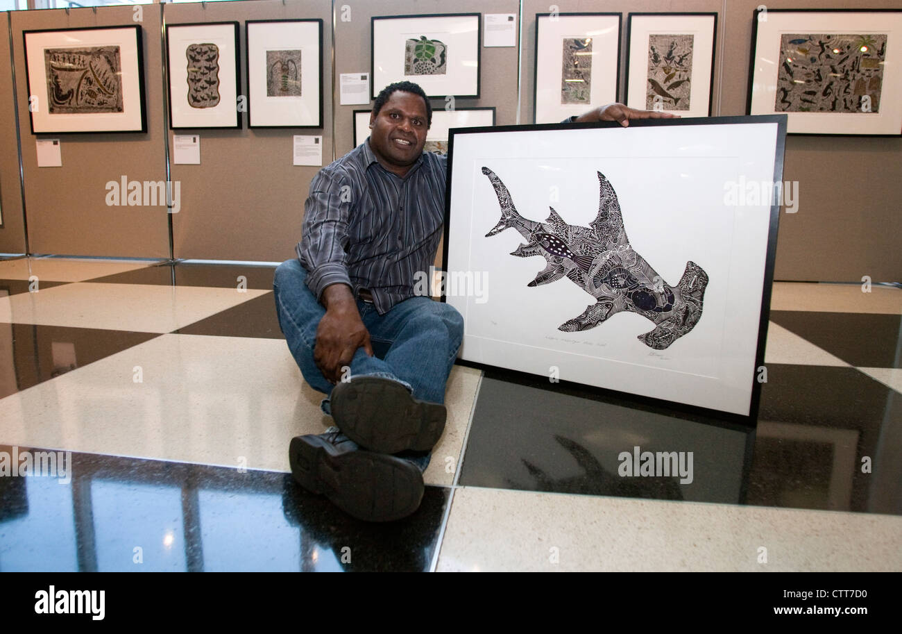 Australian Aboriginal artist David Bosun pictured during his exhibition ...
