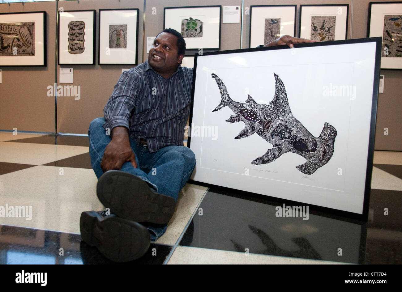Australian Aboriginal artist David Bosun pictured during his exhibition ...