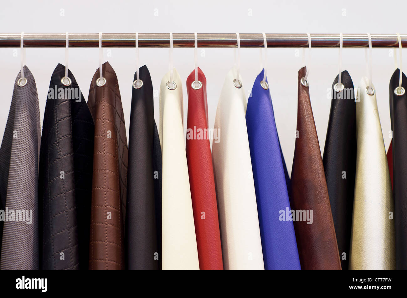 Leather samples in the show Stock Photo - Alamy