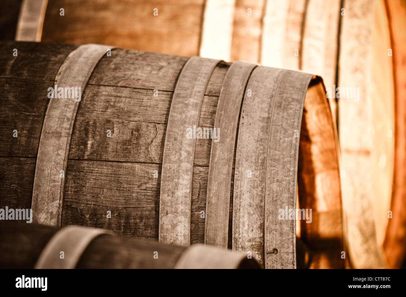 Wine Barrel in Cellar Stock Photo - Alamy