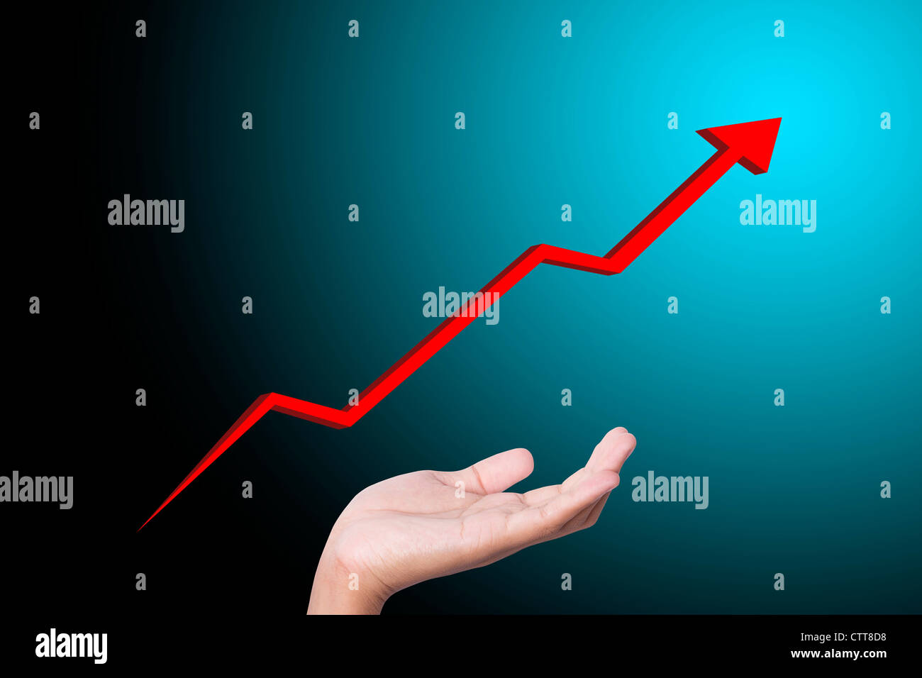 arrow sign growing up on hand Stock Photo - Alamy