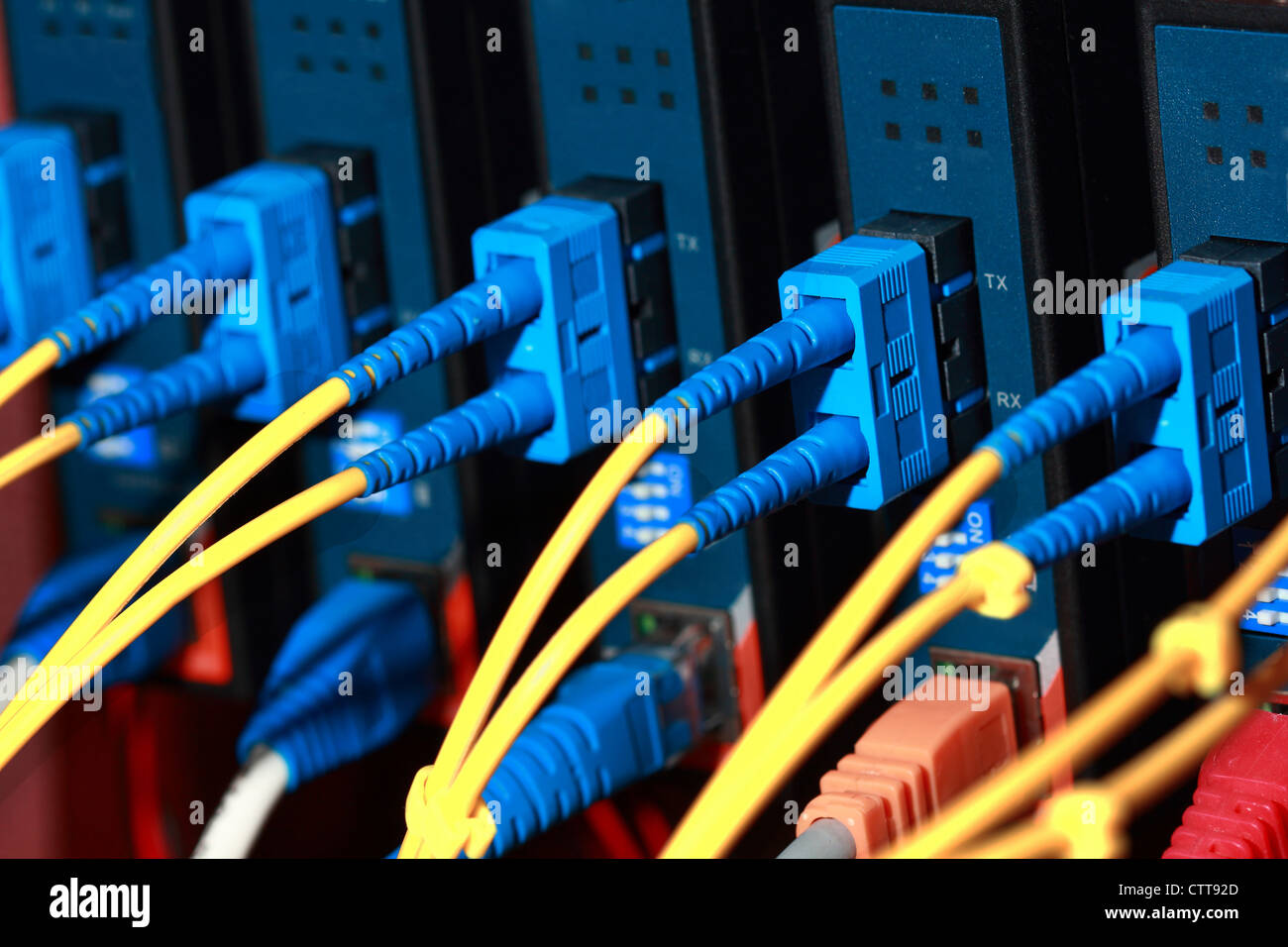 fiber optic cable plug with converter Stock Photo - Alamy