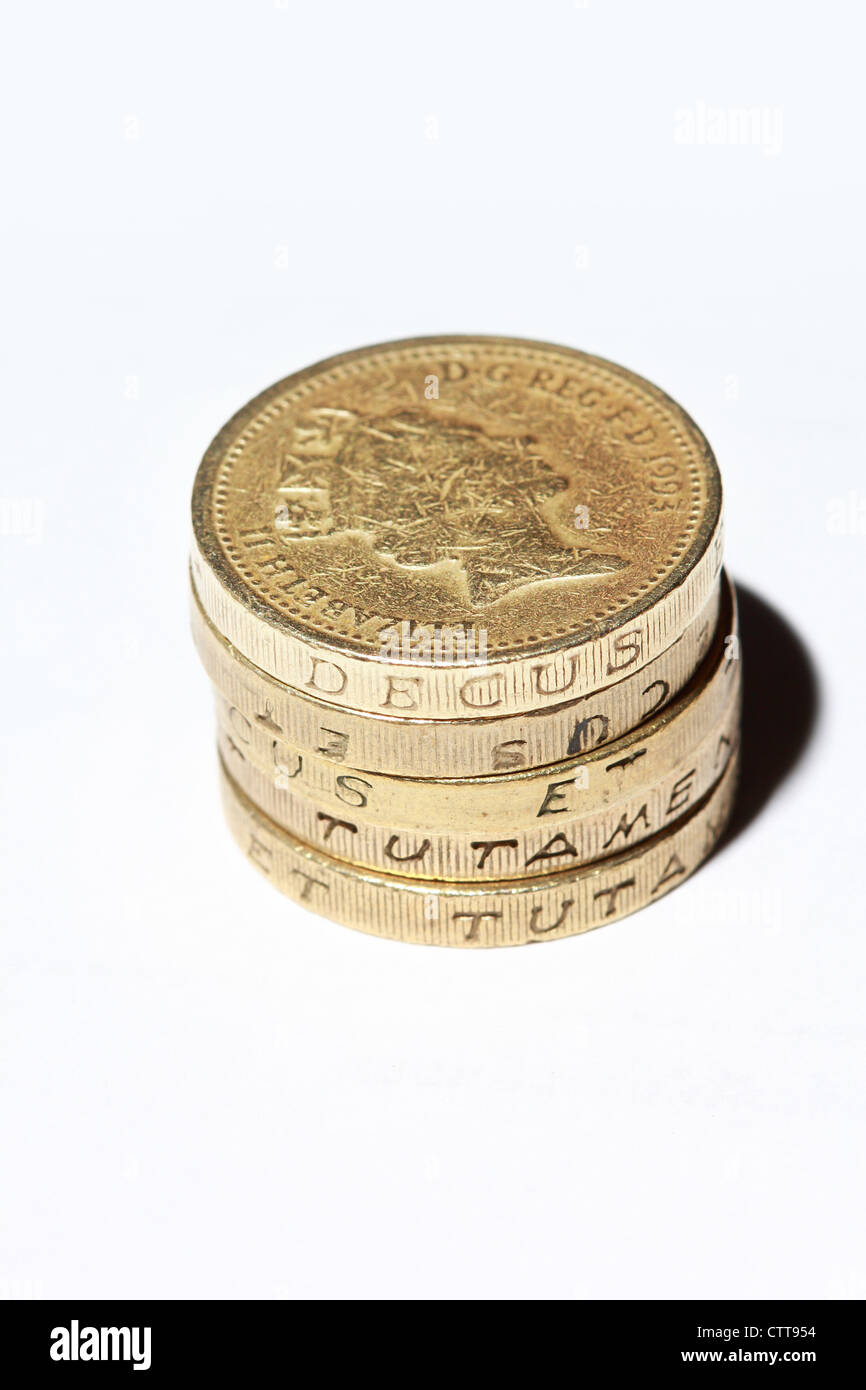 one pound coin stack top view Stock Photo - Alamy
