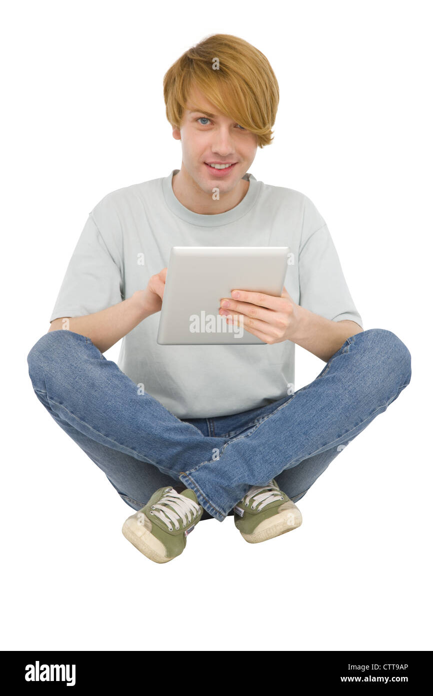 Boy looking computer screen Cut Out Stock Images & Pictures - Alamy