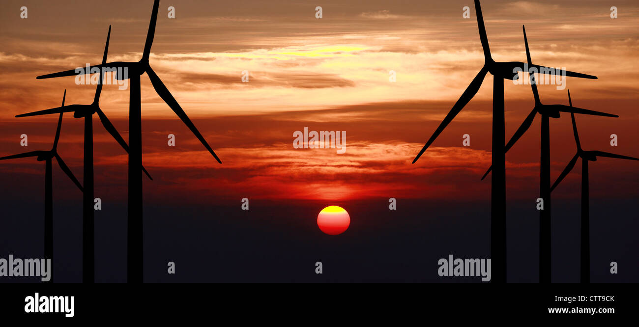 wind turbine generator with sunset on background Stock Photo - Alamy