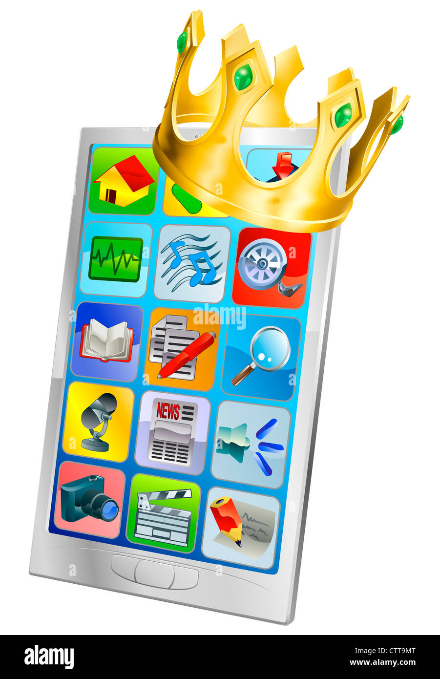 Cell phone king concept, cell phone wearing a gold crown Stock Photo ...