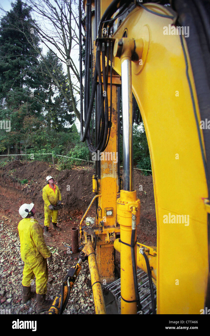 Foundation engineering. Soil stabilisation and piling in progress Stock ...
