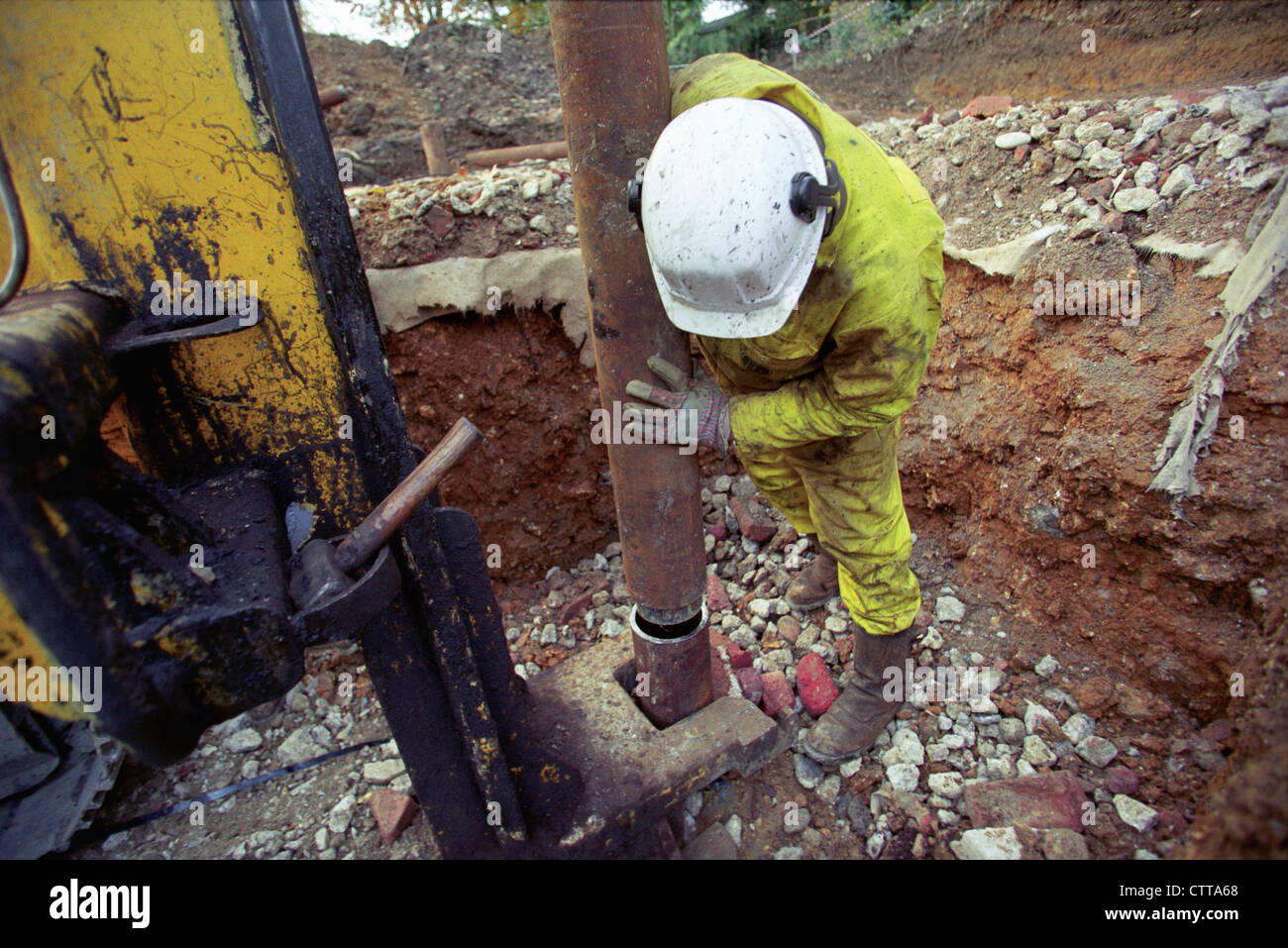 Foundation engineering. Soil stabilisation and piling in progress Stock ...