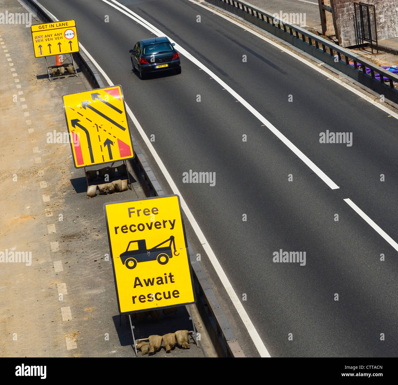 Motorway roadworks signs, UK Stock Photo - Alamy
