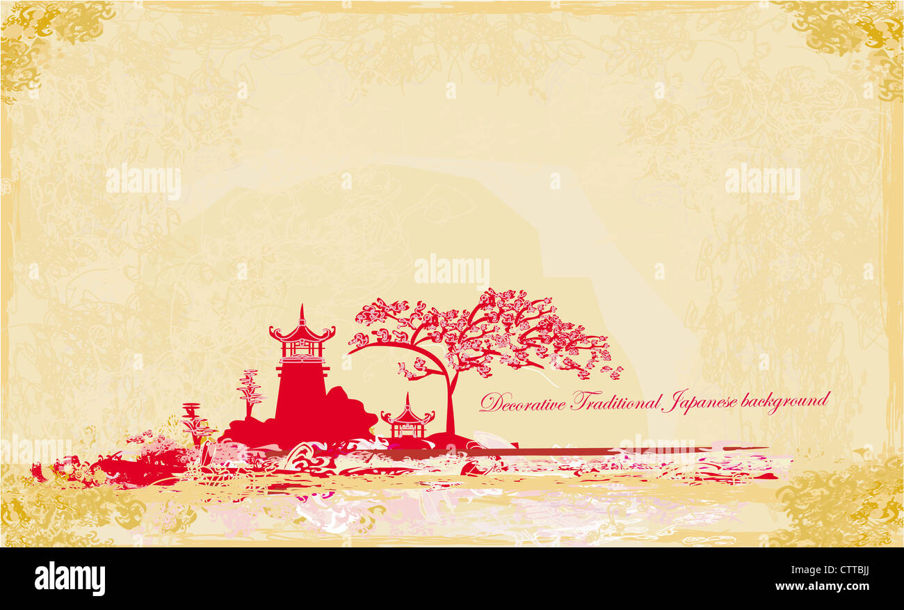 old paper with Asian Landscape Stock Photo - Alamy