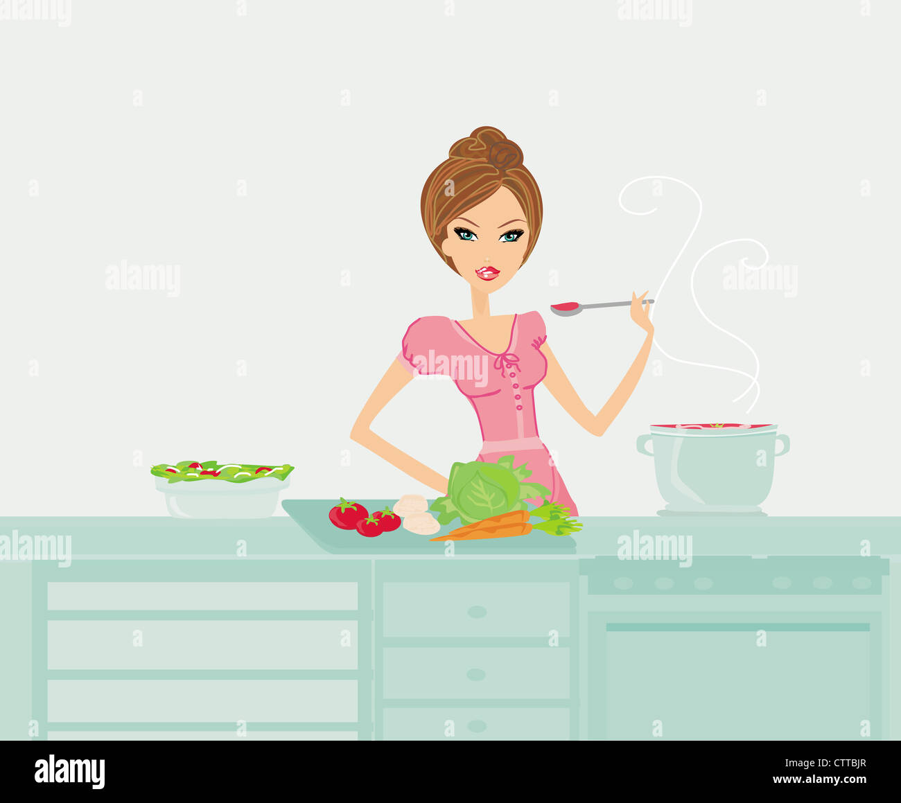 Beautiful lady cooking lunch Stock Photo - Alamy