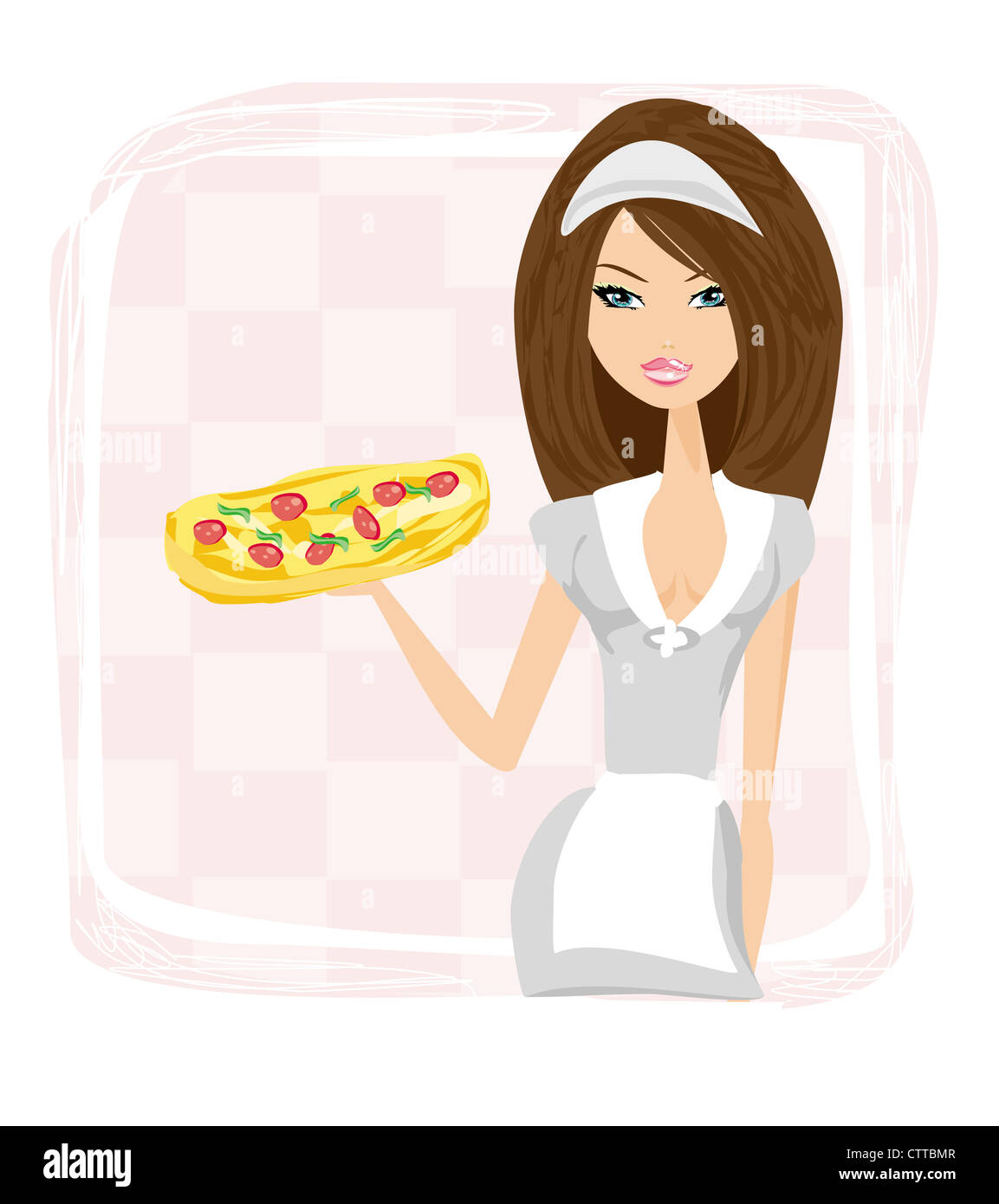 beautiful woman waitress enjoys pizza Stock Photo - Alamy