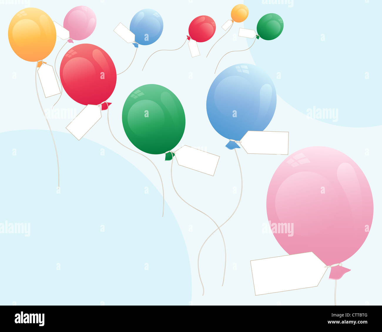 an illustration of beautiful bright colorful balloons with white blank ...