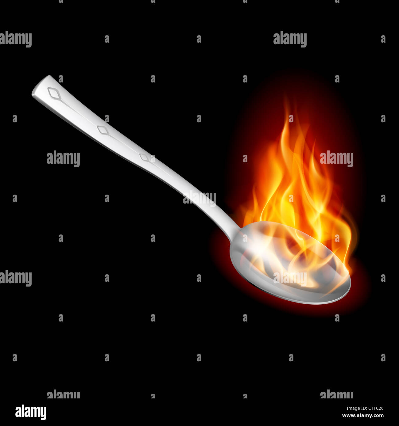 Spoon with Fire. Illustration on black background Stock Photo - Alamy