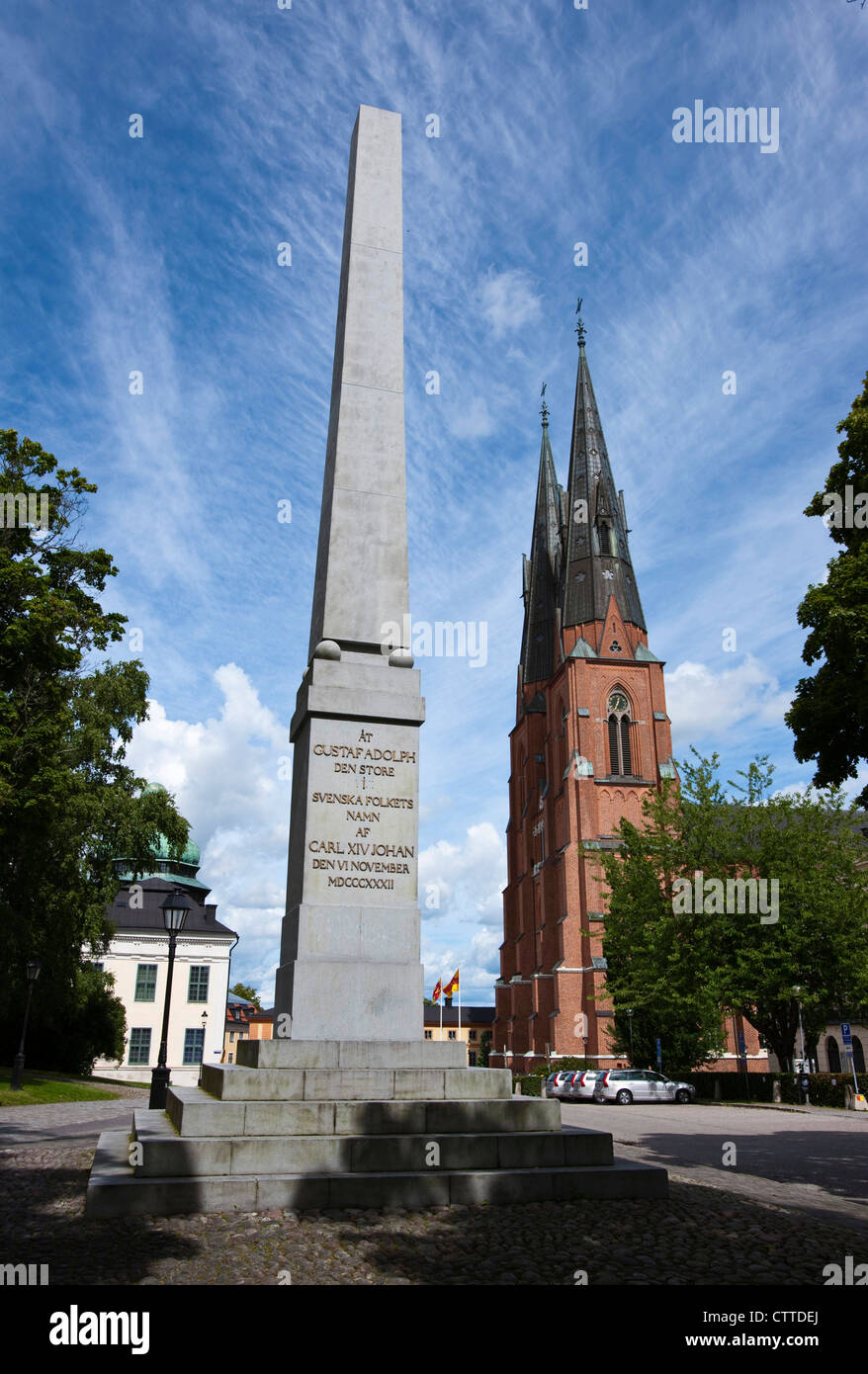 The Gustaf Adolph stone plinth memorial and cathedral. Uppsala, Sweden ...