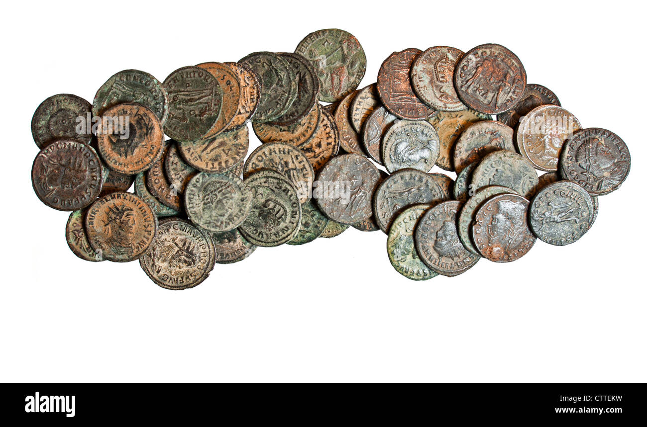 55 late roman bronze coins 3rd - 4th century CE Stock Photo - Alamy