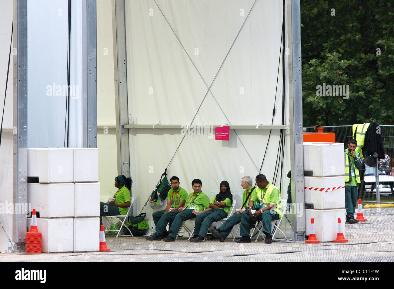 G4S security guards on Olympic duty outside the Hilton Hotel, Park Lane ...