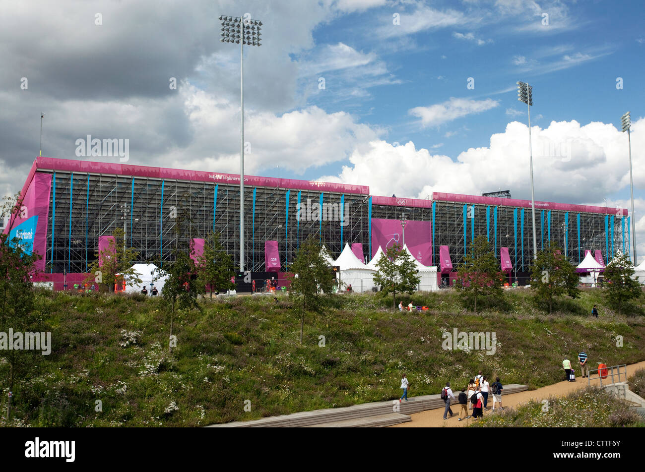 London 2012 Olympic Games - rear view of Riverbank Arena grandstand ...