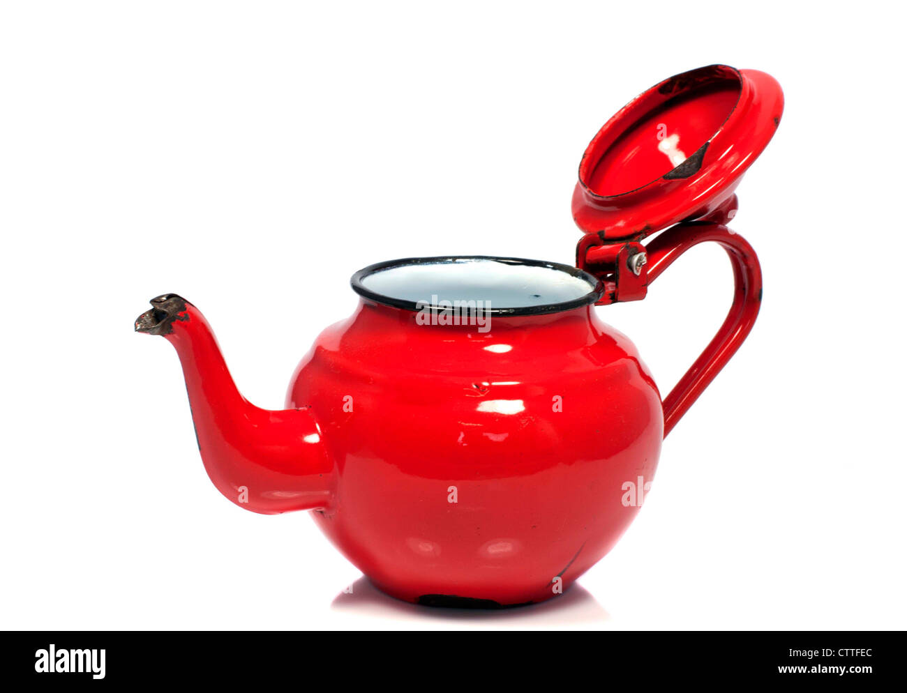 old metal red tea pot isolated on white Stock Photo - Alamy