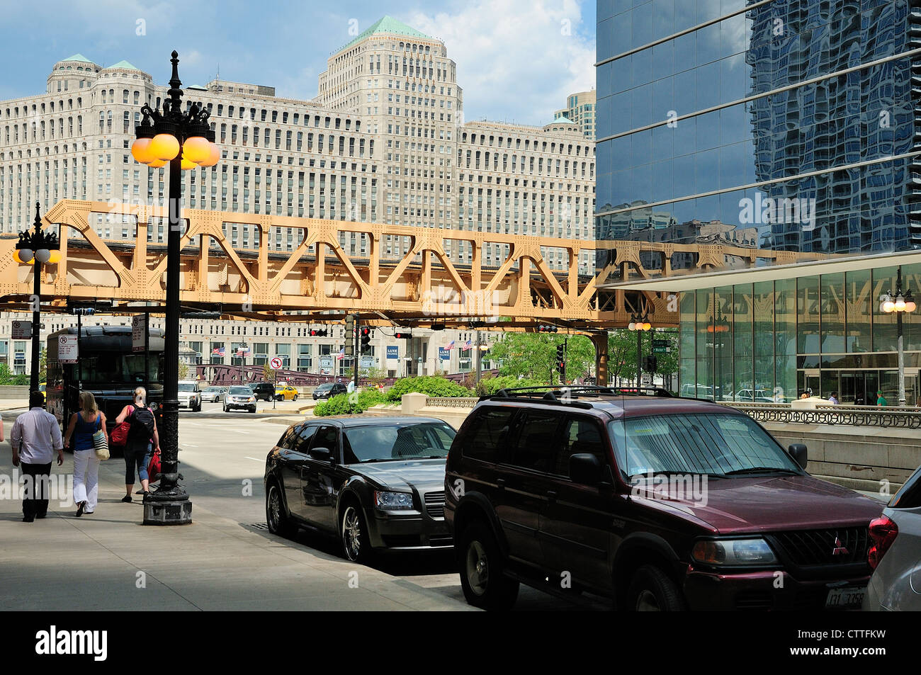CTA or Chicago Transit Authority or "L" bridge over Wacker Drive in ...