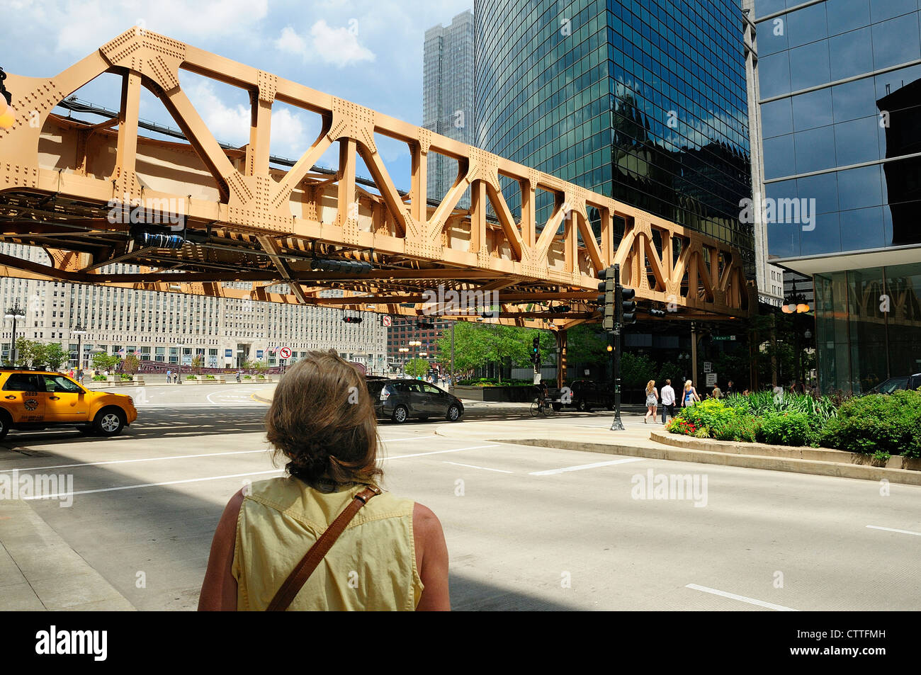 CTA or Chicago Transit Authority or "L" bridge over Wacker Drive in ...