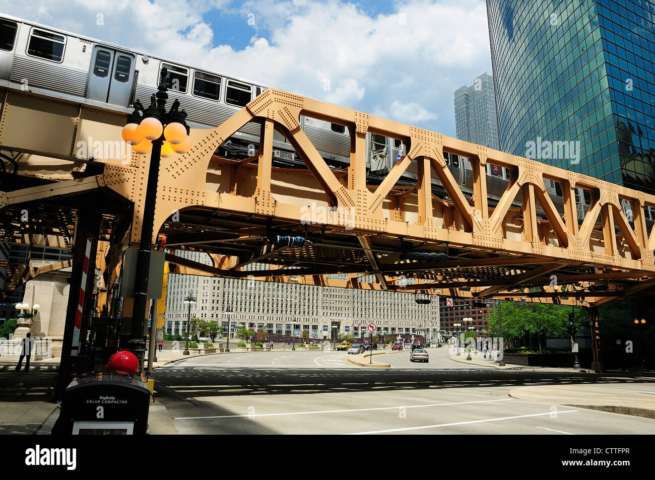 CTA or Chicago Transit Authority or "L" bridge over Wacker Drive in ...
